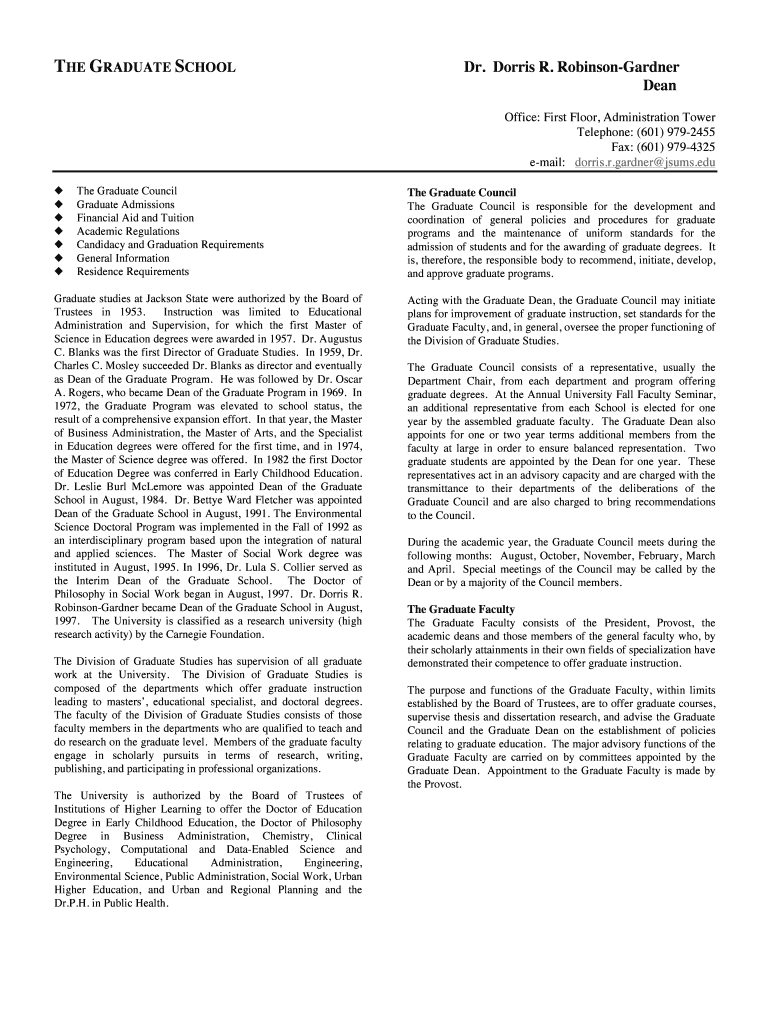 Fillable Online Dr. Dorris R. Robinson-Gardner Dean - Jackson State ...