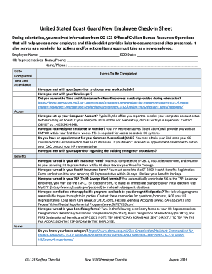 Fillable Online United Stated Coast Guard New Employee Check-In Sheet ...