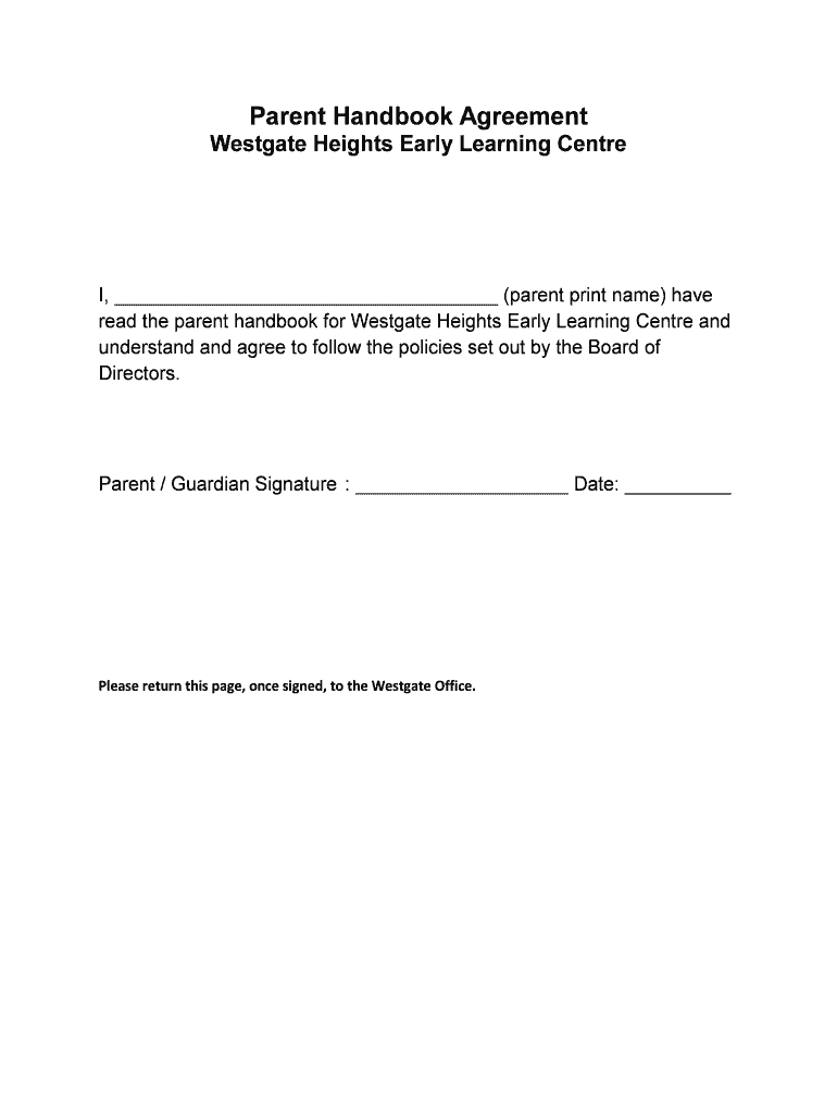 Fillable Online Parent Handbook Agreement - Westgate Alliance Church ...