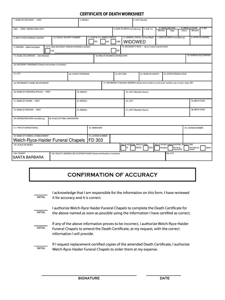 Fillable Online Cremation Forms - Welch-Ryce-Haider Funeral Chapels Fax ...