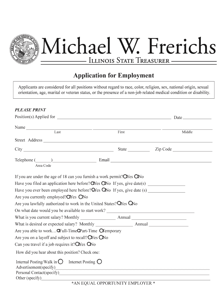Fillable Online illinois Application for Employment (PDF fill-in form ...
