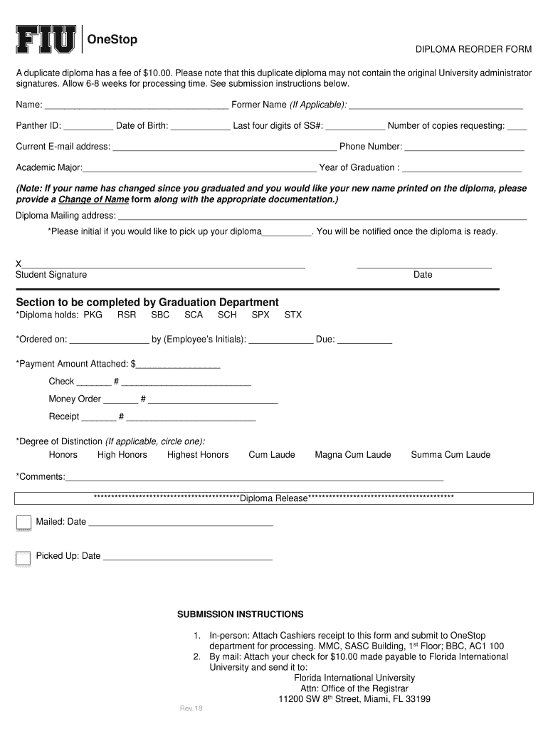 Fillable Online Requesting a Replacement or Duplicate Diploma or ...