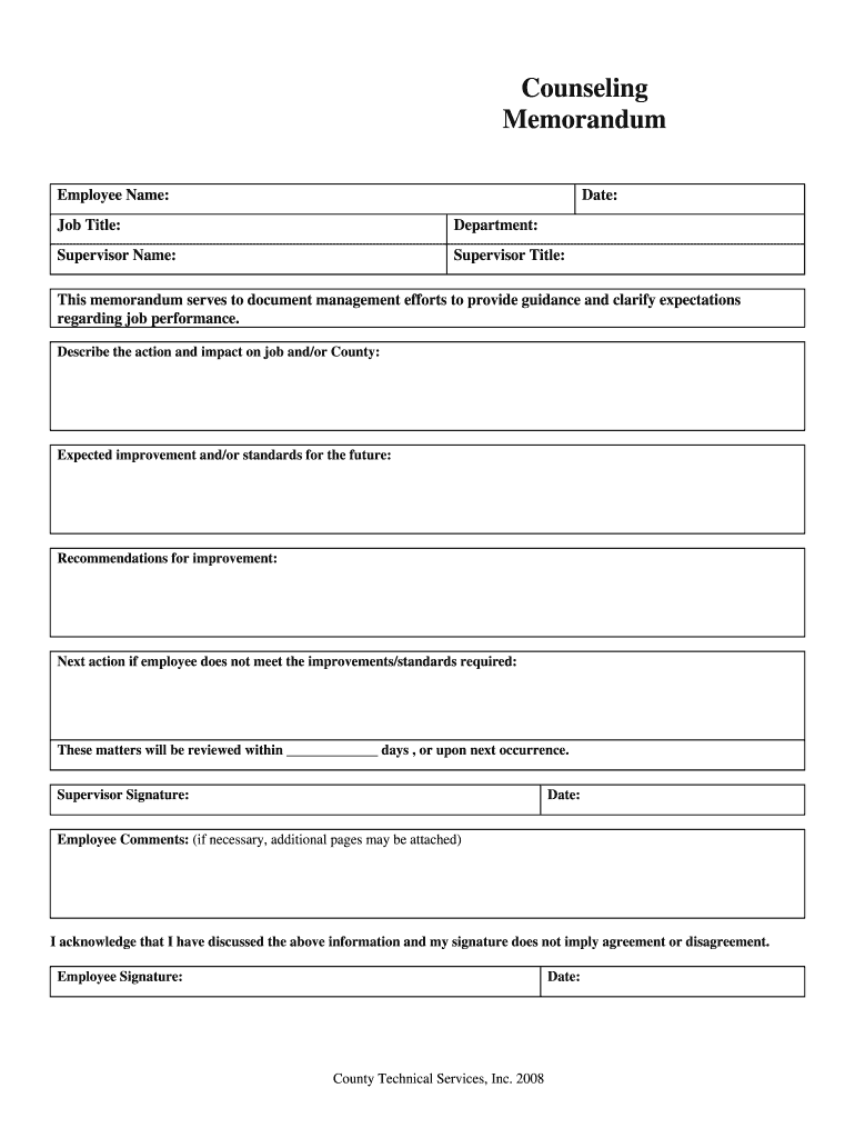 Fillable Online Administrative Forms--Performance--Counseling Memo Form ...