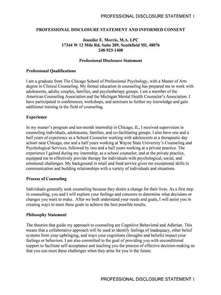 Fillable Online PROFESSIONAL DISCLOSURE STATEMENT 1 ... Fax Email Print ...