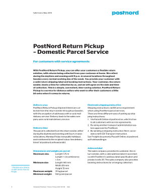 Fillable Online PostNord Return Pickup Domestic Parcel Service Fax ...