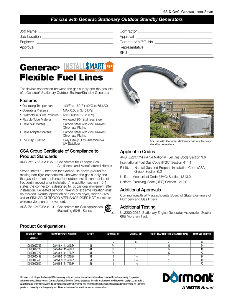 Fillable Online Generac Flexible Fuel Lines - Watts Water Technologies ...