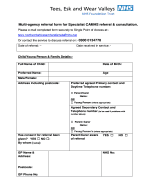 Fillable Online Multi-agency referral form for Specialist CAMHS ...