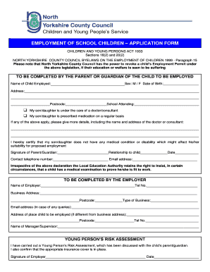 Fillable Online EMPLOYMENT OF SCHOOL CHILDREN APPLICATION FORM Fax ...