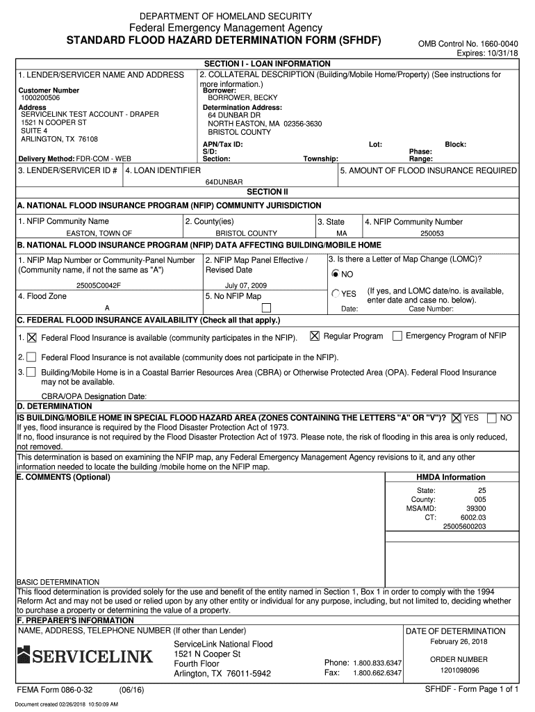 Fillable Online standard flood hazard determination form (sfhdf) - FEMA ...