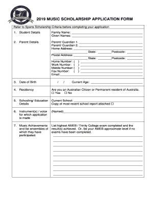 Fillable Online 2019 MUSIC SCHOLARSHIP APPLICATION FORM - Fax Email ...