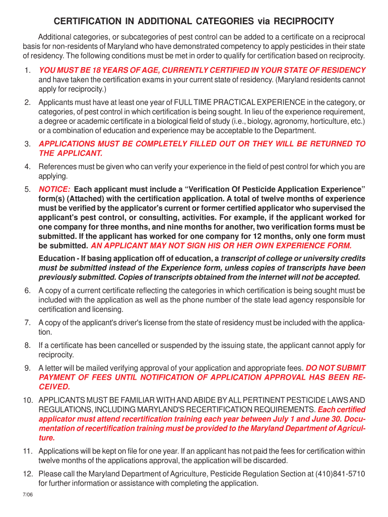 Fillable Online mda maryland application for reciprocal pesticide ... Fillable Online mda maryland application for reciprocal pesticide ...