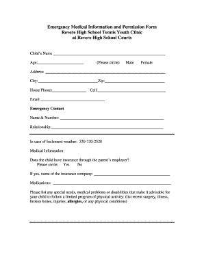 Fillable Online medical waiver and permission form for tennis camp 2017 ...