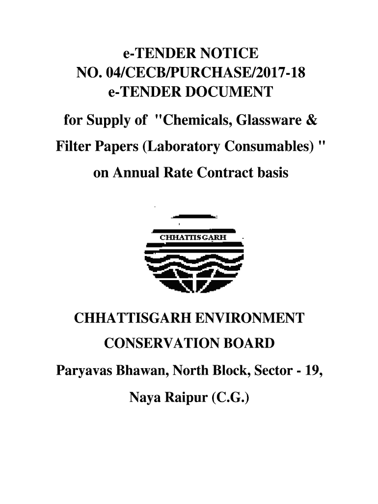 Fillable Online e-TENDER NOTICE NO. 04/CECB/PURCHASE/2017-18 e-TENDER ...