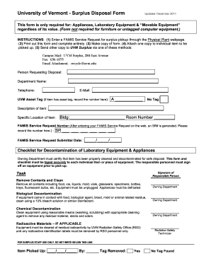 Fillable Online University of Vermont - Surplus Disposal Form Updated ... Fax Email Print ...