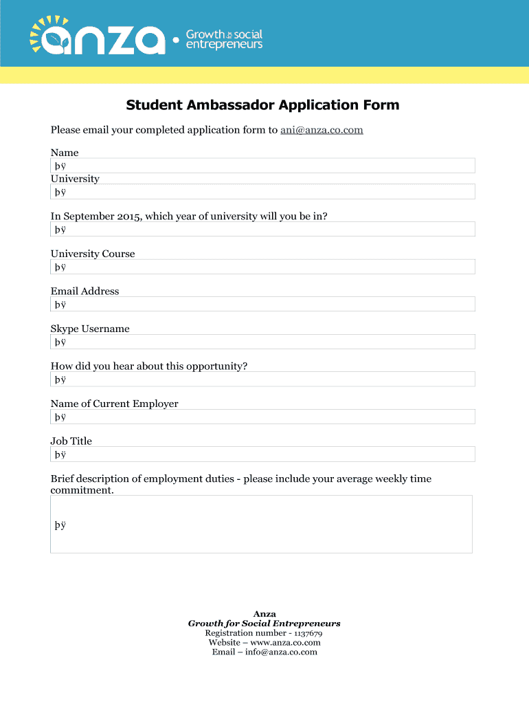 Fillable Online charityjob blob core windows Student Ambassador ...