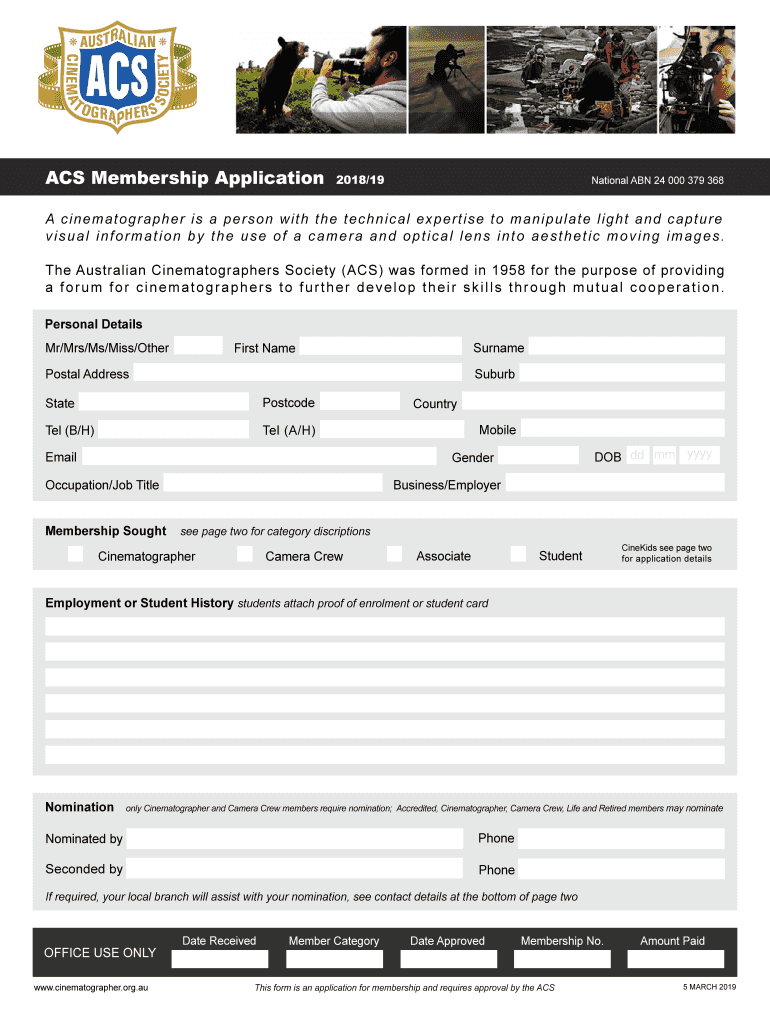 Fillable Online ACS Membership Application Form - cinematographer.org ...