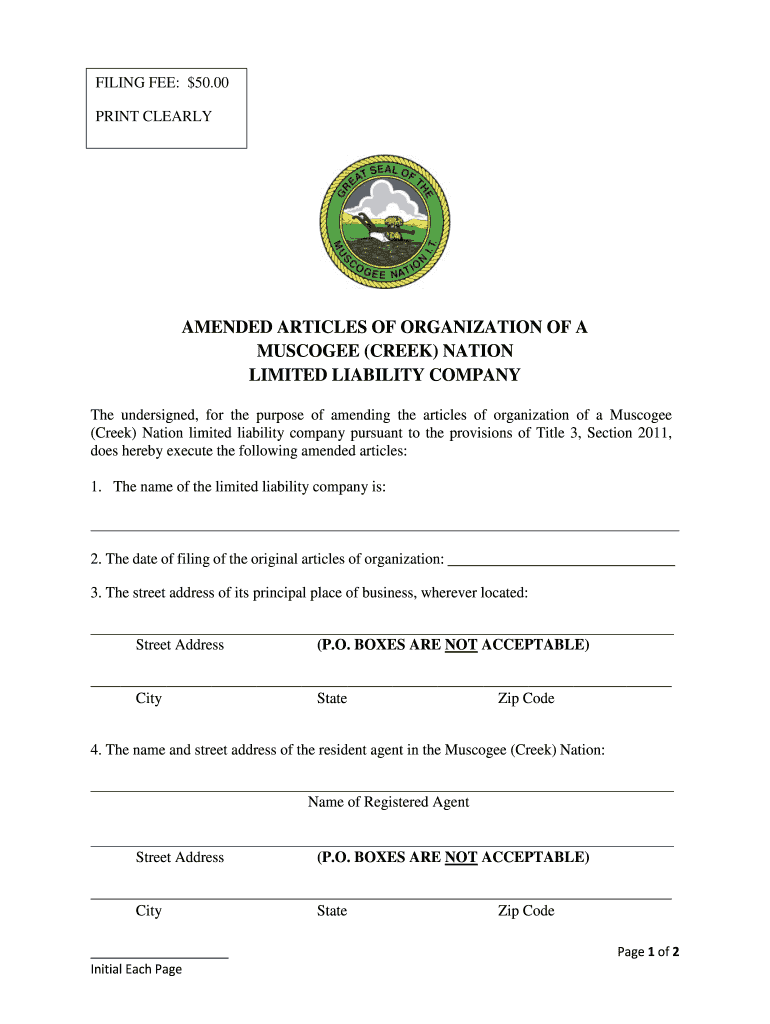 Fillable Online amended articles of organization of a muscogee (creek ...