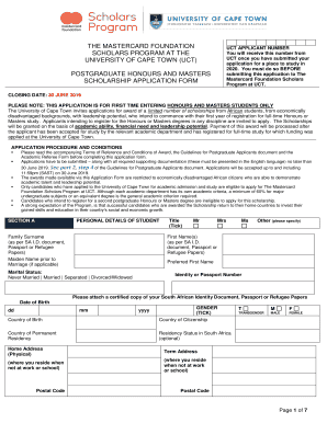 Fillable Online THE MASTERCARD FOUNDATION SCHOLARS PROGRAM AT THE ...