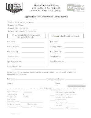 Fillable Online Application for Commercial Utility Service - harlannet.com Fax Email Print ...