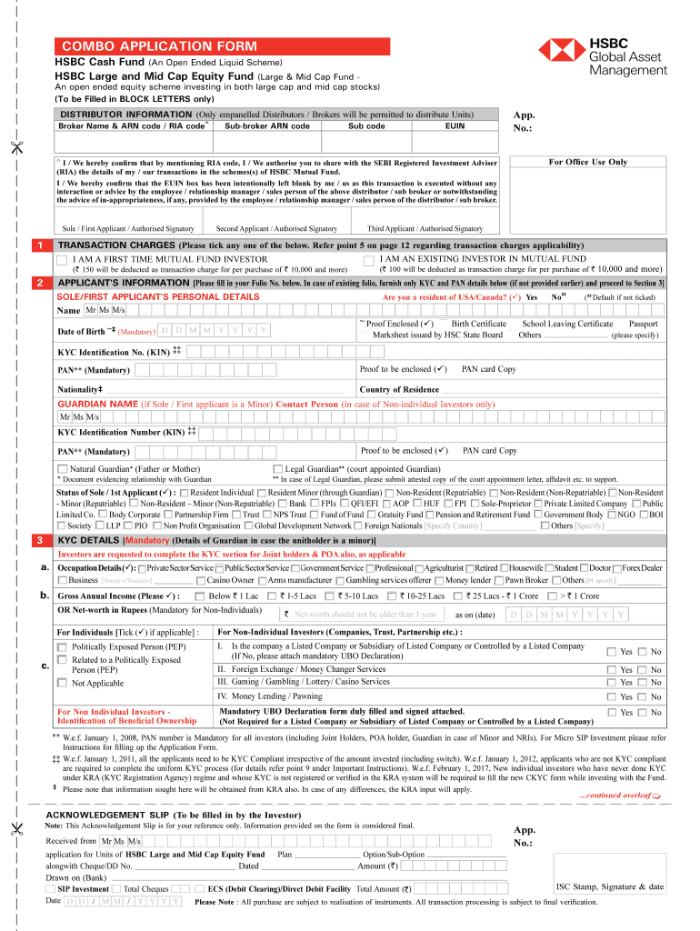 Fillable Online KIM and Combo Form for HSBC Cash Fund and HSBC Large ...