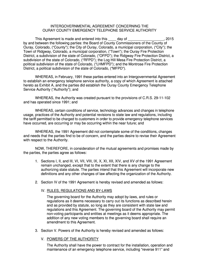 Fillable Online intergovernmental agreement between the city of ouray ...