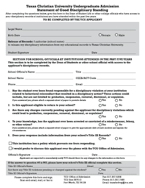 Tcu Disciplinary Standing Form - Fill Online, Printable, Fillable ...