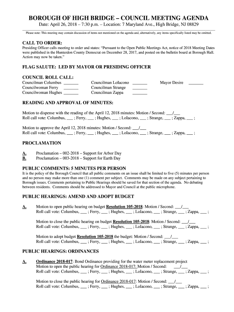 Fillable Online consent agenda - Borough of High Bridge Fax Email Print ...