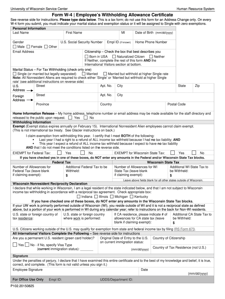 Fillable Online W-4 Employee Withholding Form - Office of Human ...