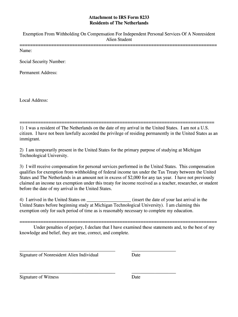 Fillable Online About Form 8233, Exemption From Withholding on ... Fax ...