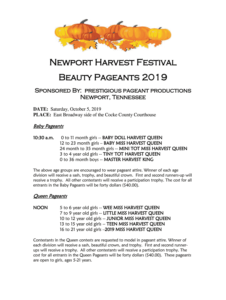 Fillable Online Harvest Festival Beauty Pageants Fax Email Print ...