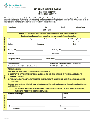 Fillable Online Hospice Order Form. Hospice Order Form Fax Email Print ...