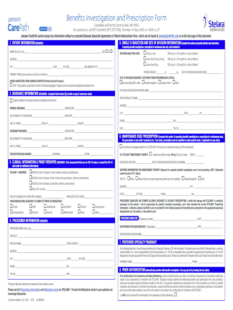 Fillable Online Benefit Investigation and Prescription Form for Fax ...