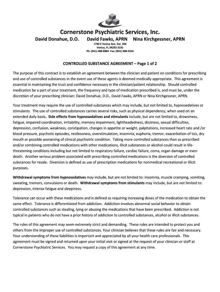 Fillable Online Controlled Substance Contract Agreementv ...