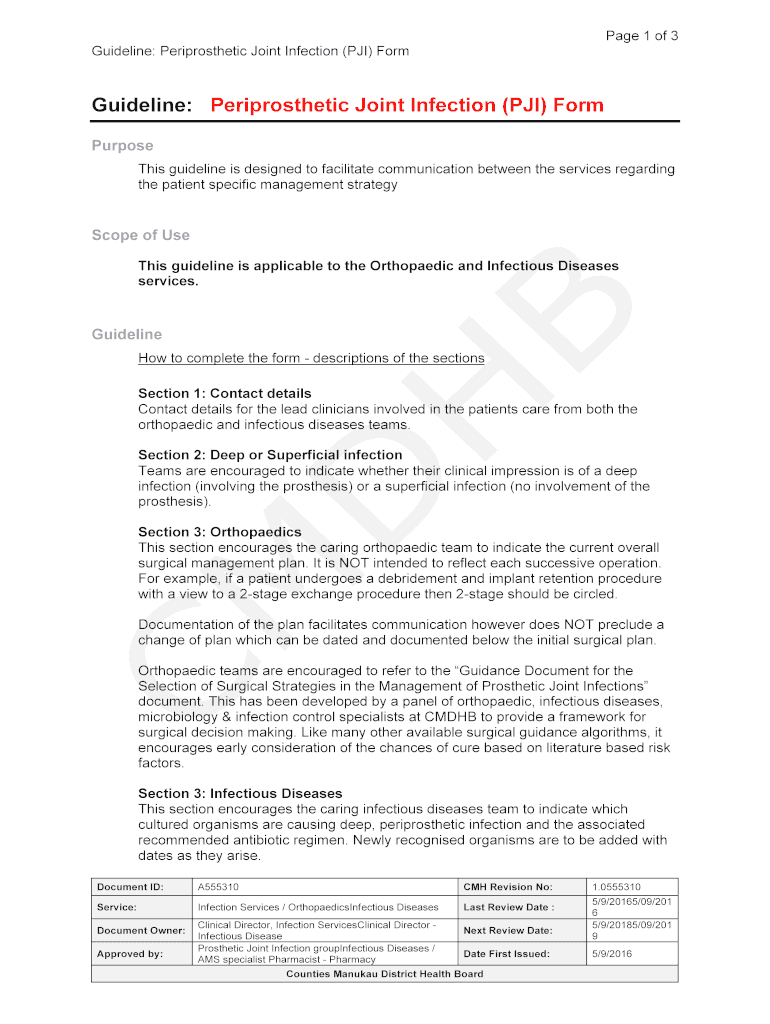 Fillable Online Guideline: Periprosthetic Joint Infection (PJI) Form ...