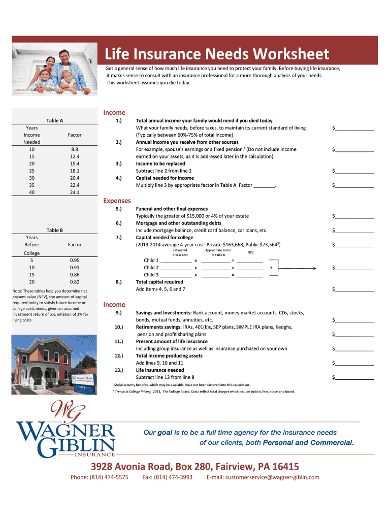 Fillable Online Life Insurance Needs Worksheet - Life Happens Fax Email ...