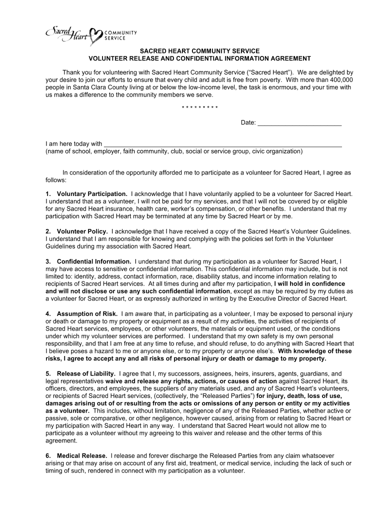Fillable Online Volunteer Code of Conduct - Sacred Heart Community ...