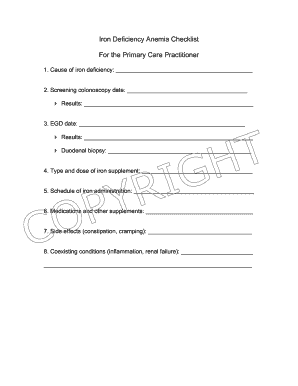 Fillable Online Iron Deficiency Anemia Checklist For the Primary Care ...