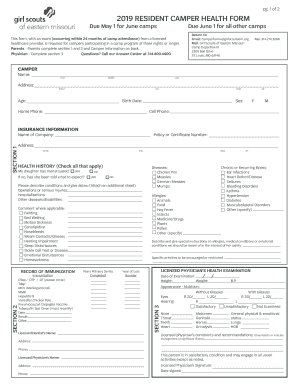 Fillable Online 2019 RESIDENT CAMPER HEALTH FORM Fax Email Print ...