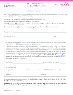 Fillable Online EOB Clarification Form - - Janssen CarePath Fax Email ...