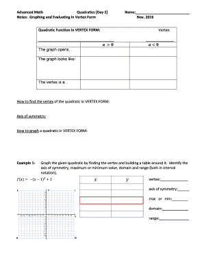 Fillable Online Quadratic curve and graph display (vertex form) - Math ...