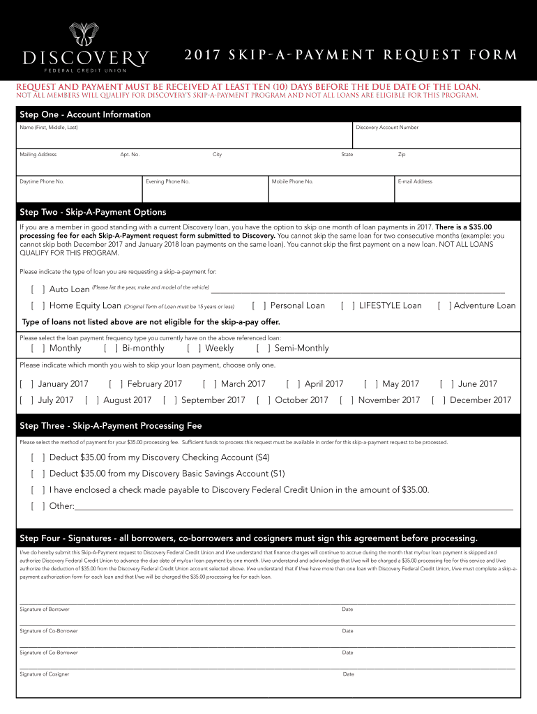 Fillable Online 2017 Skip-a-payment request form Fax Email Print - pdfFiller