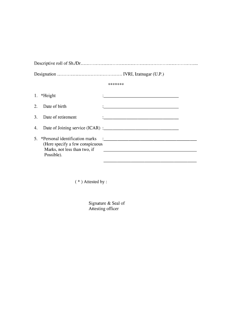 Fillable Online Descriptive roll of Sh./Dr ... - IVRI Fax Email Print - pdfFiller