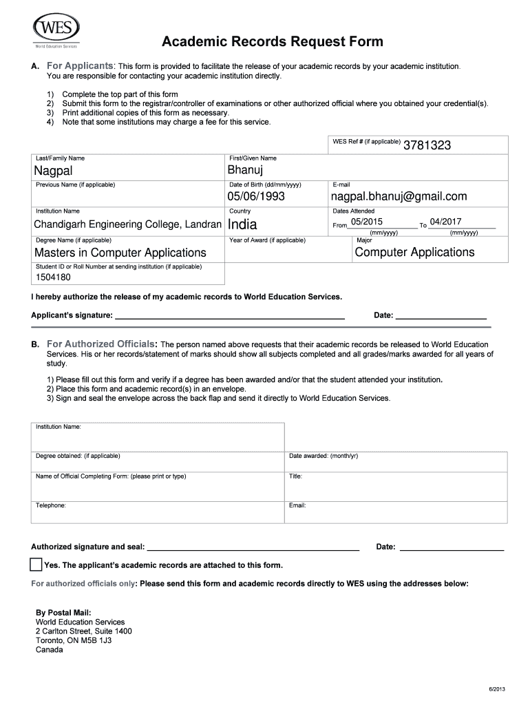 Fillable Online Academic Records Request Form - Fill Online, Printable ...