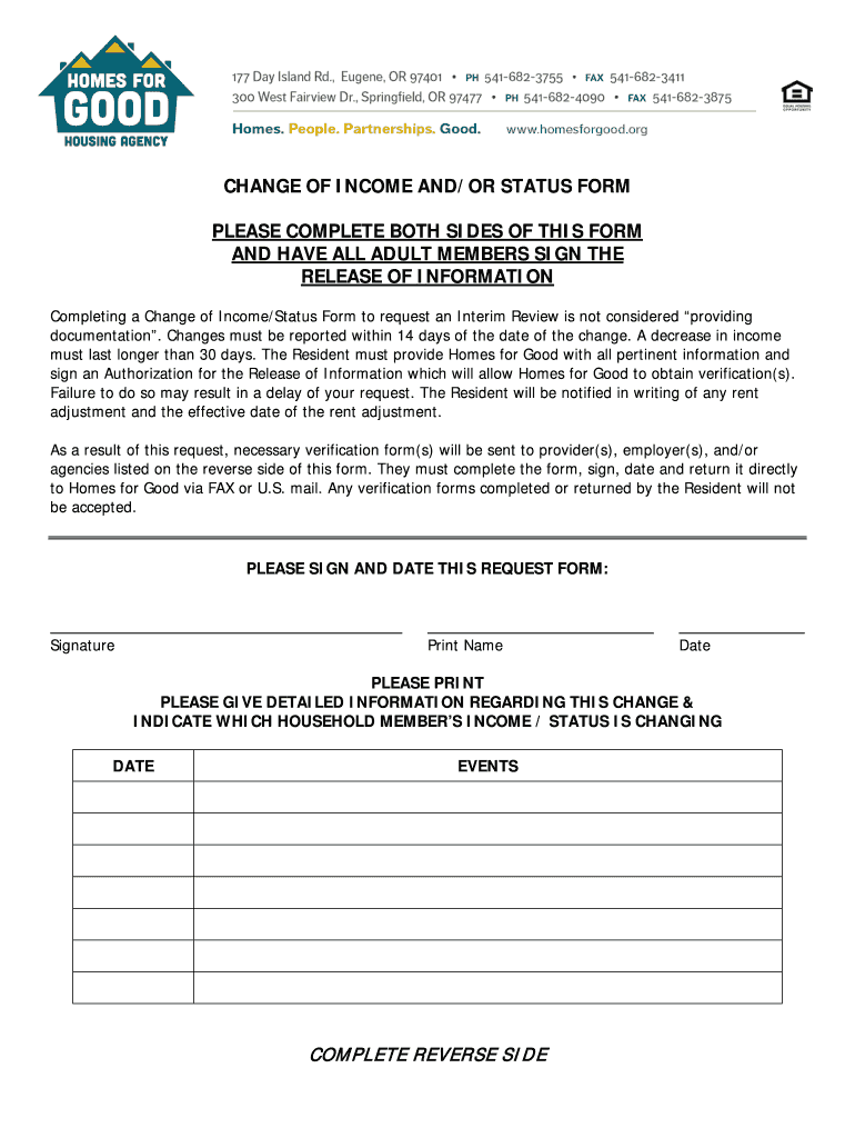 Fillable Online CHANGE OF INCOME AND/OR STATUS FORM Fax Email Print ...