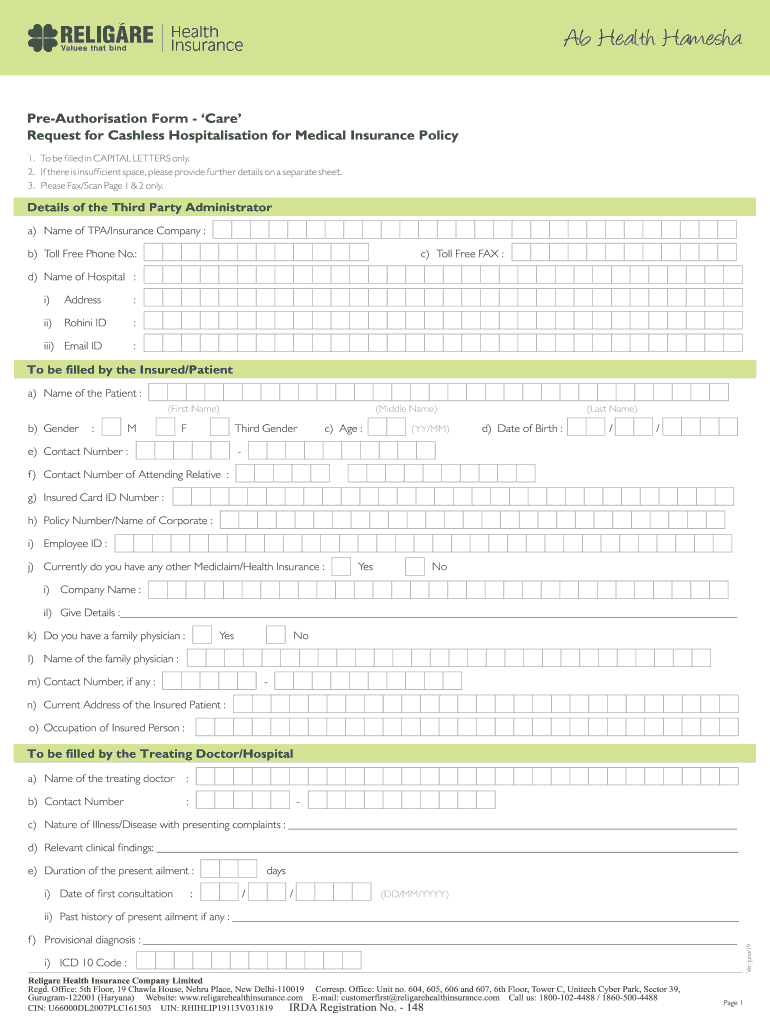 Fillable Online Claim Form - my:health Medisure Prime Insurance - PDF ...