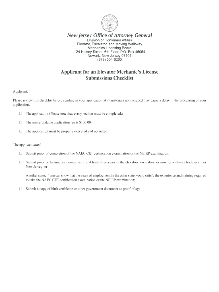 Fillable Online New Jersey Office of Attorney General Application to ...