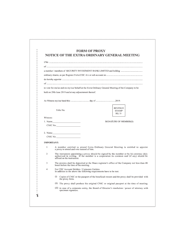Fillable Online form of proxy notice of the extra ordinary general ...