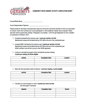 Fillable Online Community Involement Activity Completion Sheet.docx Fax ...