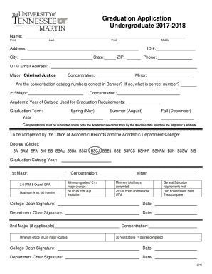 Fillable Online Graduation Application Undergraduate 2017-2018 - UTM ...