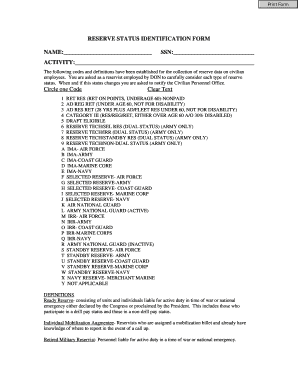 Fillable Online RESERVE STATUS IDENTICIATION FORM Fax Email Print ...